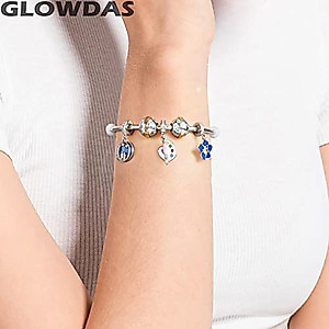 March Birthstone Charms fit Pandora Birthday Bracelet Necklace, 925 Sterling Silver Pave Aquamarine CZ Birth Stone Ball Beads with Little Stars, Gifts for Mom/Dad/Grandma