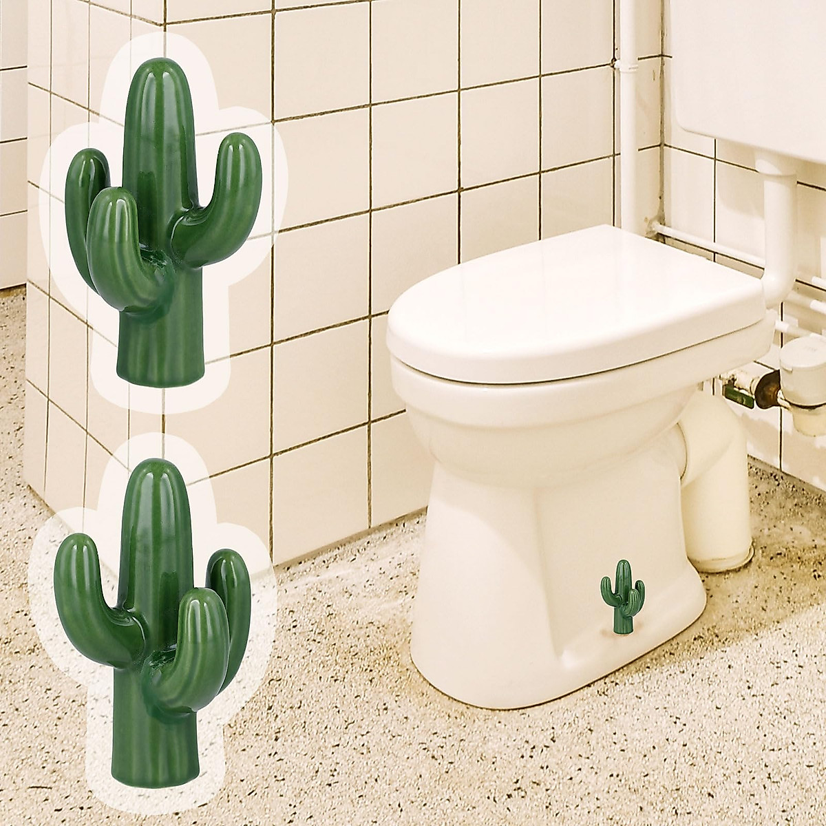 2pcs Toilet Bolt Caps, Ceramic Cute Cactus Covers Toilet Bolts Toilet Bolt Covers Easy installation Toilet Bowl Caps Set for Bathroom Decor