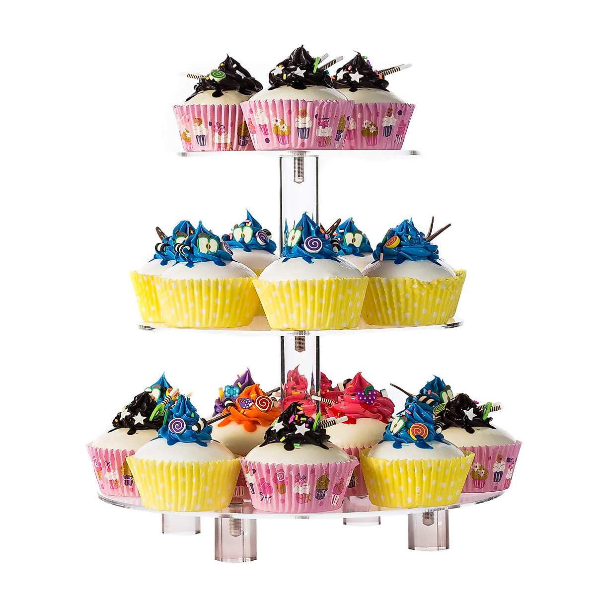 Cupcake Stand, Round Acrylic Cupcake Tower, 3 Tier Cupcake Holder for 24 Pcs, Clear Cup Cake Tree, Dessert Display Stand for Wedding, Party, Birthday…
