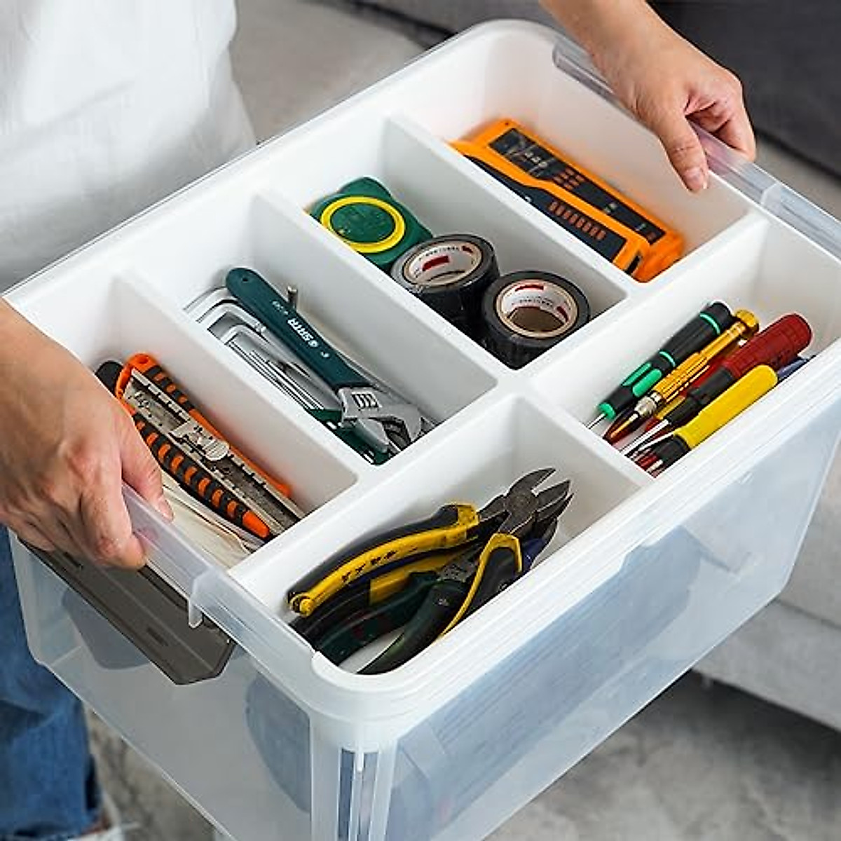 Citylife 32 QT Plastic Storage Bins with Removable Tray Large Stackable Storage Containers for Organizing Craft Storage and Storage Craft, Clothes, Files, Office Supplies, 4 Packs