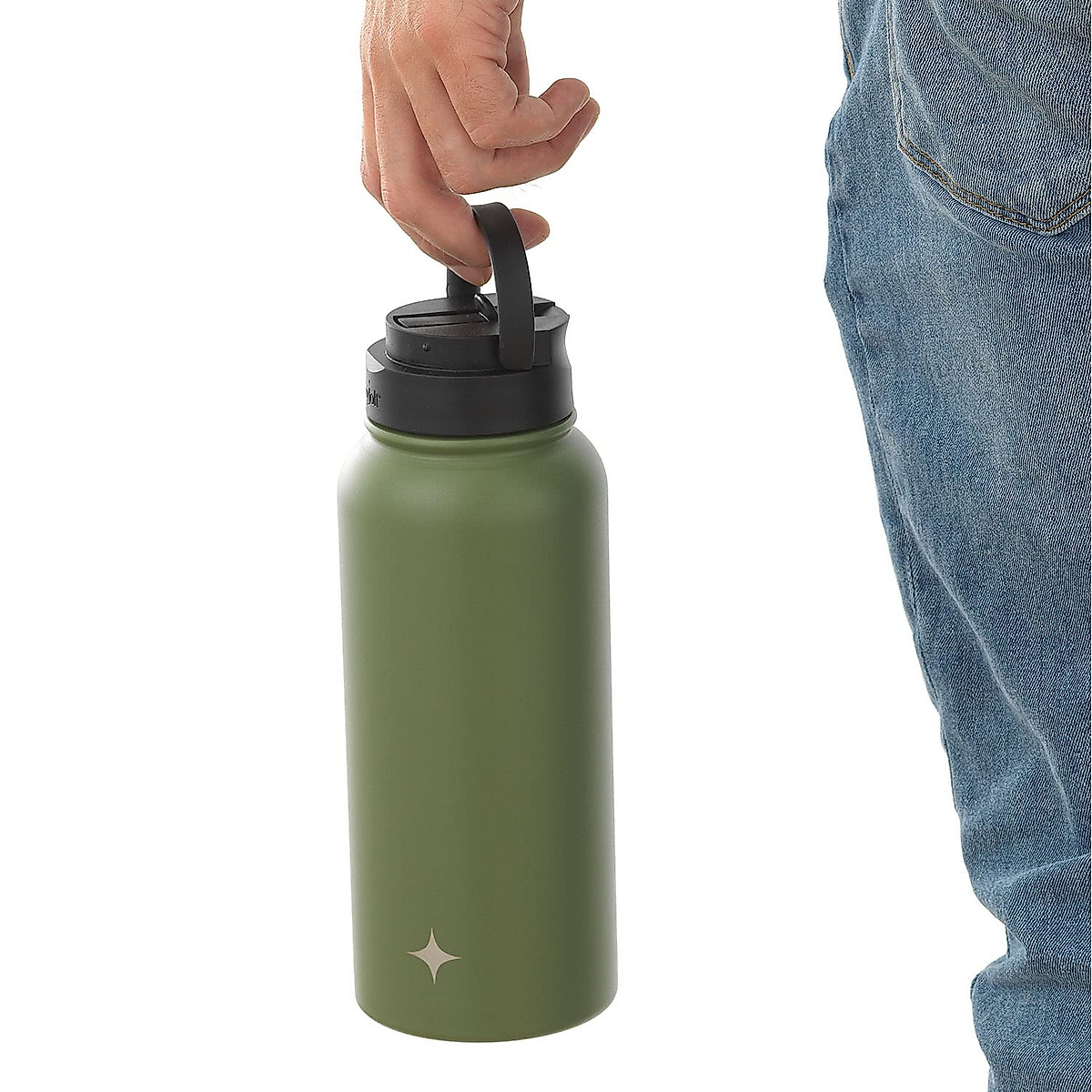 JoyJolt Triple Insulated Water Bottle with Straw Lid AND Flip Lid! 32oz Large Water Bottle, 12 Hour Hot/Cold Vacuum Insulated Stainless Steel Bottle. BPA-Free Leakproof Water Bottles - Thermos Bottle