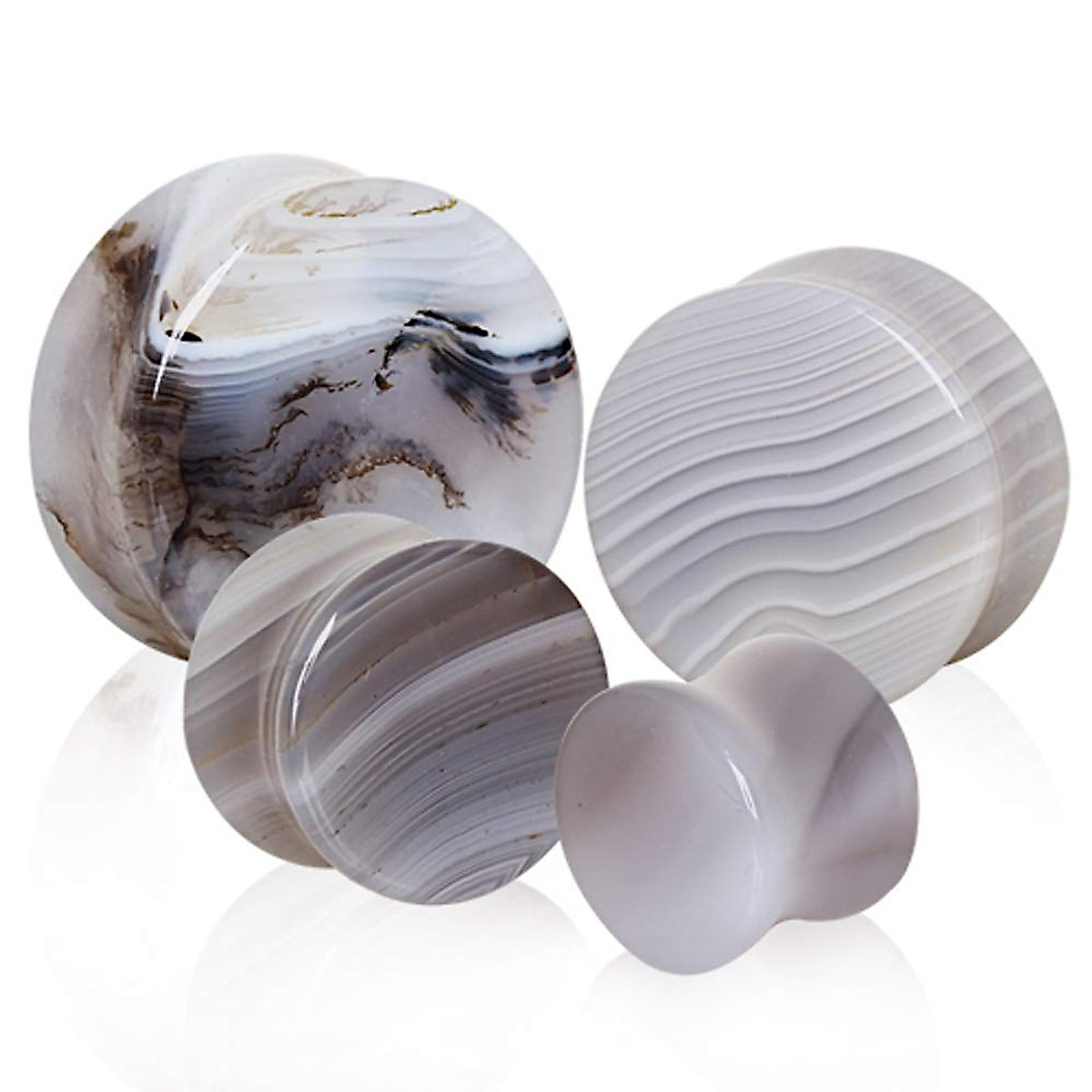 Pierced Owl Natural Grey Agate Stone Saddle Plugs, Sold as a Pair (25mm (1"))