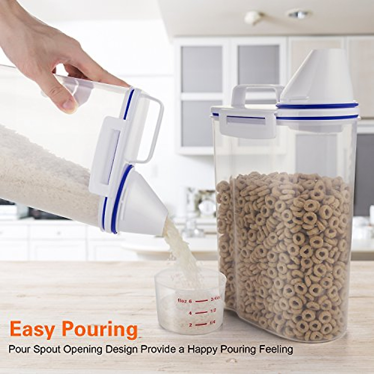 TBMax Rice Storage Bin Cereal Containers Dispenser with BPA Free Plastic + Airtight Design + Measuring Cup + Pour Spout - 2KG Capacities of Rice Perfect for Rice Cooker