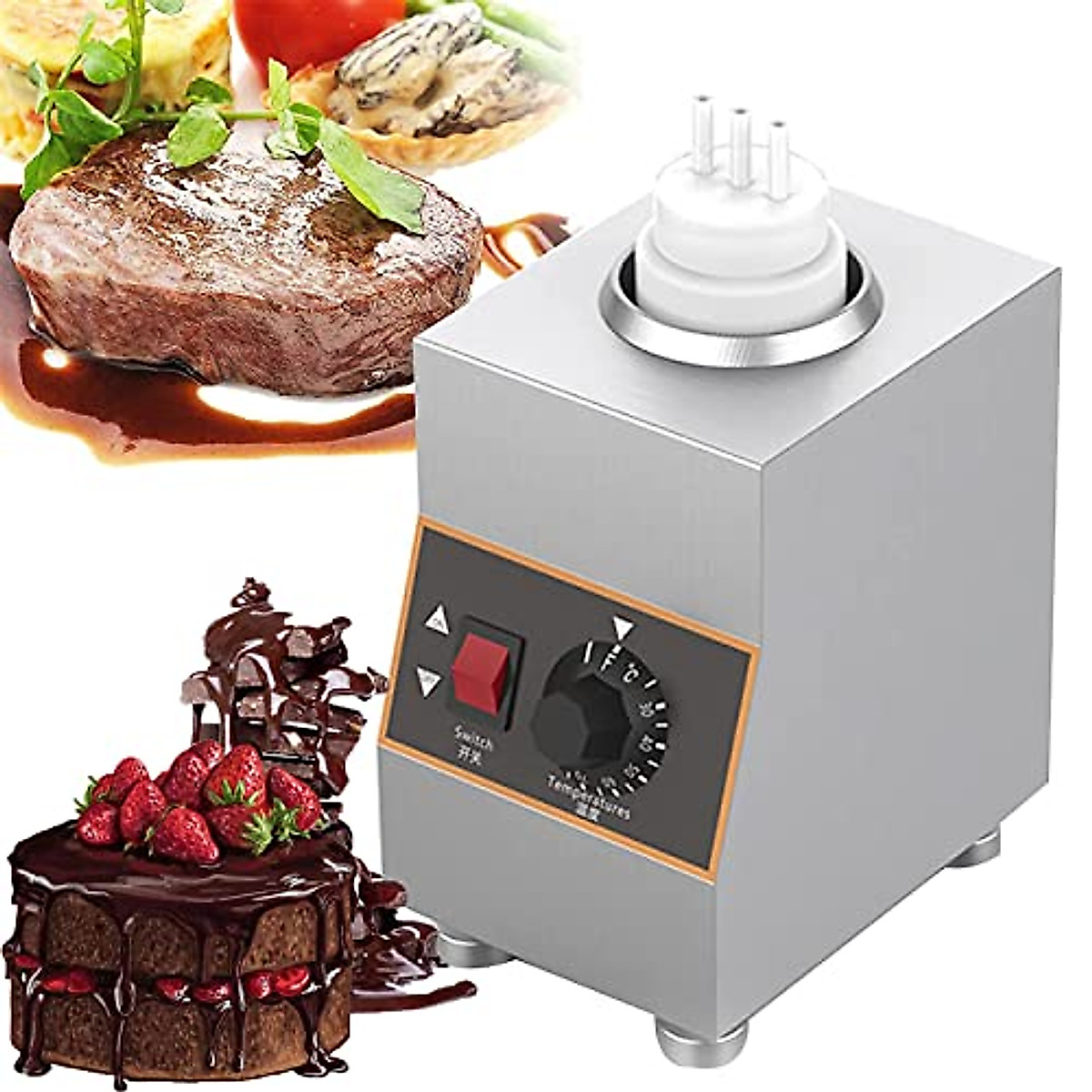 Commercial Food Sauce Warmer, 30~85℃ Temp Adjustable Cheese Warmer with 650ml Sauce Bottle, Electric Chocolate Jam Warmer for Hot Fudge Cheese Caramel