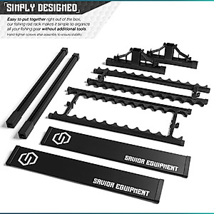 Savior Equipment Fishing Rod Rack Holder Organizer, Lightweight Aluminum Vertical Fish Pole Garage Storage Ground Display Stand, Hold Up to 24 Slots Fresh Salt Water Spinning Rods & Reel Combo, Black