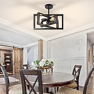 HuisMier 3 Lights Farmhouse Ceiling Light, Rustic Black Semi Flush Mount Ceiling Light Fixture Rectangular Metal Chandelier Lighting for Kitchen Foyer Hallway Bedroom Living Room Bathroom Entrance