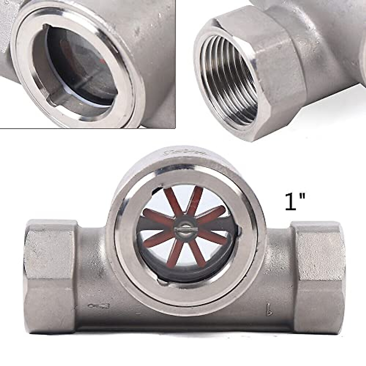 Water Flow Indicator, Stainless Steel 1" NPT Female Thread Sight Flow Indicator with Plastic Impeller