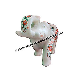 8" Inch White Marble Elephant, White Marble Inlay Elephant, Elephant Figurine, Marble Stone Elephant, Coral Stone Inlay, Elephants Disney Plus, Elephant Island, Virtual White Elephant
