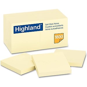 3M 6549-18 Highland Notes, 3 x 3-Inches, Yellow, 18-Pads/Pack
