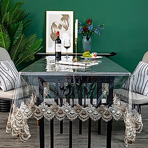 Fhberni Clear Plastic Rectangle Tablecloth Waterproof Vinyl PVC Tablecloth Embroidered Lace Edge Transparent Table Cover for Kitchen Outdoor and Indoor Uses-50x70 inch, Floral 1