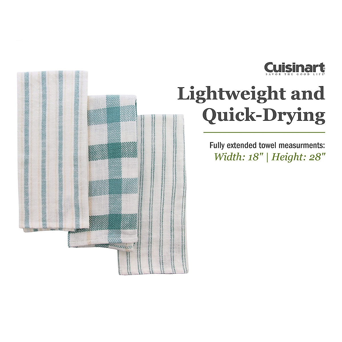ASDJLK Cuisinart Oversized Kitchen Towels, Set of 3 - Slub Weave Cotton Fabric is Soft, Lightweight, & Quick Drying to Handle Cleaning, Wiping, & Drying Needs, 18 x 28 inches Dish Towels, Teal/Tan