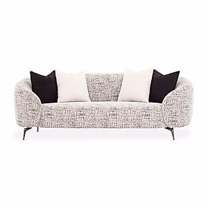 Michael Amini Noir Boucle 94" W Fabric Sofa in Ivory/Black Finish