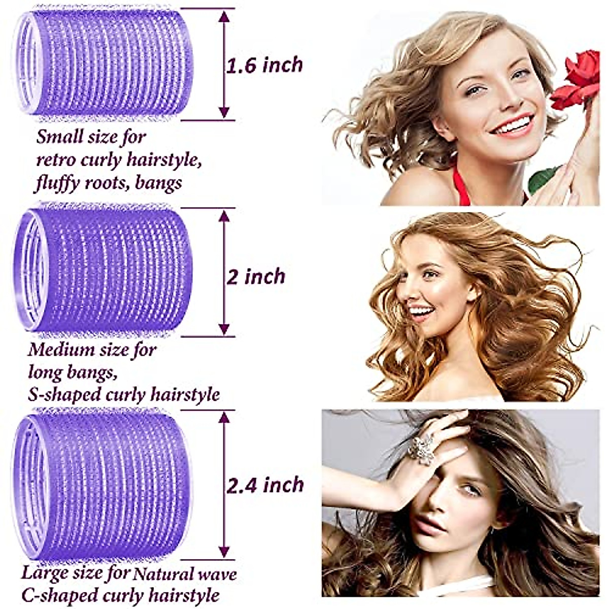 KHTD Hair Rollers Curlers for Long Hair,Large Self-Grip Hair Rollers Set including 27 Curlers, 12 Duckbill Clips, with Comb, Hairdressing Curling Tools(9 Jumbo+9 Large+9 Medium)