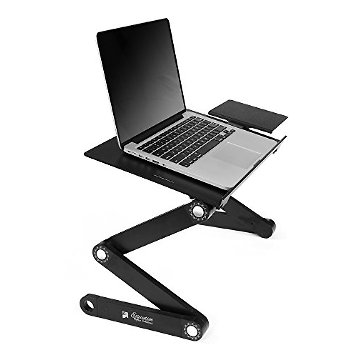 Executive Office Solutions Portable Adjustable Aluminum Laptop Desk/Stand/Table Vented w/CPU Fans Mouse Pad Side Mount-Notebook-MacBook-Light Weight Ergonomic TV Bed Lap Tray Stand Up/Sitting-Black