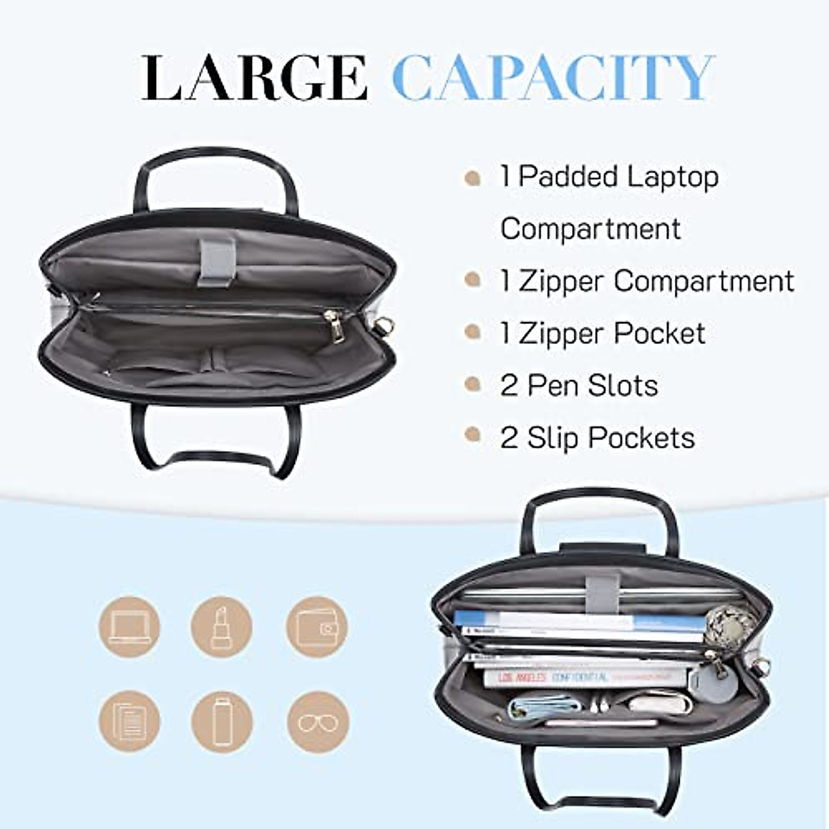 Missnine Women Laptop Bag 15.6 in Vegan Leather Briefcase Large Laptop Purse Work Tote Bag for Office Business