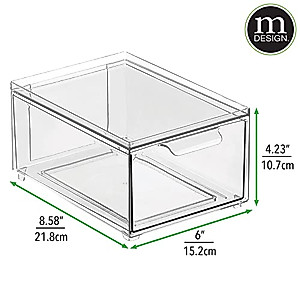mDesign Plastic Stackable Bathroom Storage with Pull Out Bin Organizer Drawer for Cabinet, Vanity, Shelf, Cupboard, Cabinet, or Closet Organization - Lumiere Collection - 2 Pack - Clear
