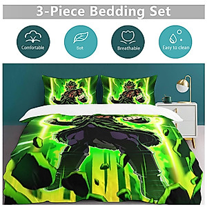 ggtg Saiyajin Broly 3-Piece Bedding Set Soft Microfiber Sheet & Pillowcase Sets Full Size Sheet Set 79"x90"