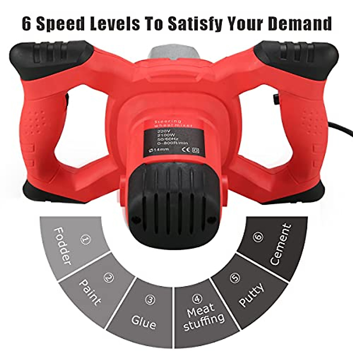 Paint Cement Mixer,2100W Portable Concrete Mixer For Mud Plaster Mixing,110V Grout Mixer Concrete Tools,6 Speed Handheld Mortar Mixer with Gloves For Mixing Mud, Cement, Mortar, Paint, Fodder