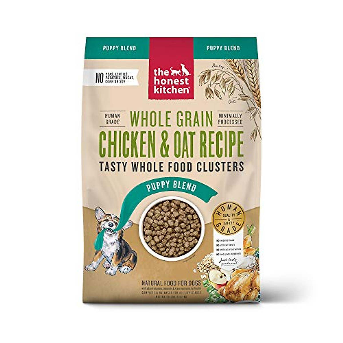 The Honest Kitchen Human Grade Whole Food Clusters Puppy Blend Dry Dog Food - Whole Grain Chicken & Oats, 20 Pound Bag