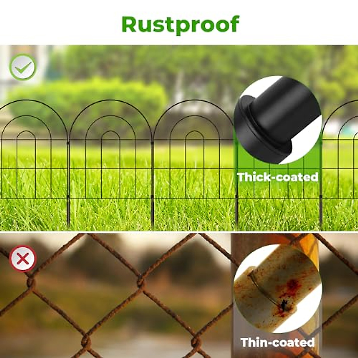 inpowerus Decorative Garden Fence 10 Panels Metal Rustproof No Dig Fencing Easy Use Animal Barrier for Small Dogs Flower Bed Yard Plant Decor, 24in(H) x 10ft(L) Arched