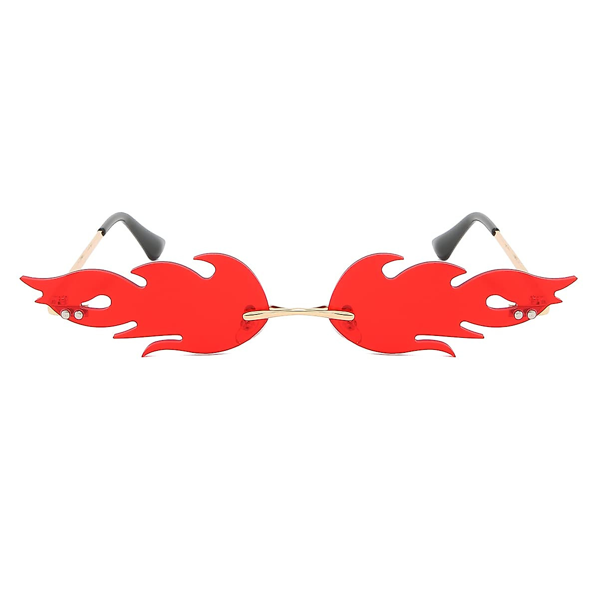 JOVAKIT Fire Flame Sunglasses for Women Men Retro Vintage Rimless Sun Glasses Fire Shaped Frameless Eyeglasses UV Protection (Red)