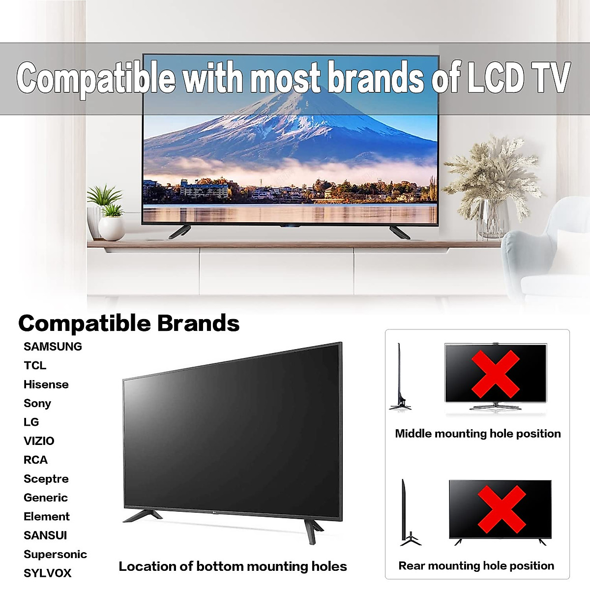 TV Base Stand, TV Legs, Base TV Stand Legs for Roku/Hisense/TCL 27" 28" 29" 30" 32" 37" 40" 55" Smart TV