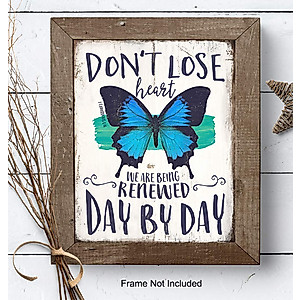 Inspirational Butterfly Picture - Christian Bible Verse Wall Art - Religious Scripture Wall Decor - Blue Rustic Boho Gift for Women - Motivational Home or Apartment Decoration for Bedroom, Living Room