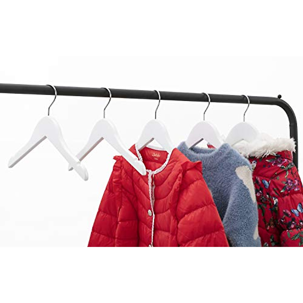 Premium Solid White Wood Clothes Hangers for Children Kids Baby Toddler, Beautiful Wooden Coat Dress Hangers- 360°Stronger Swivel Hook- Extra Smooth Finish- Smoothly Cut Notches-10 Pack LM02KW