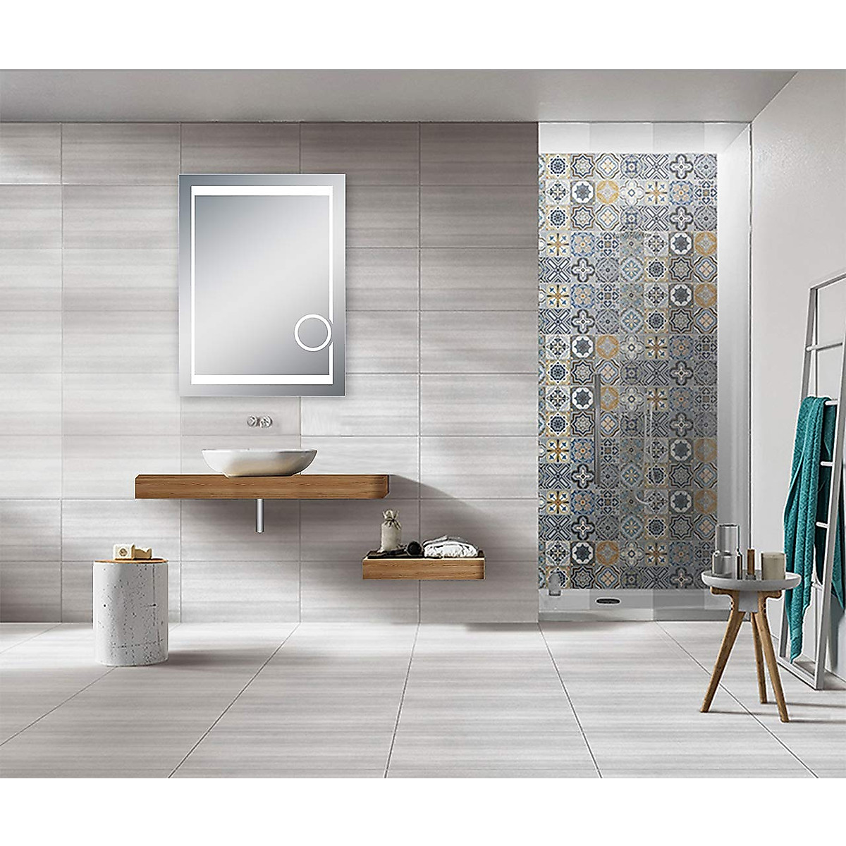 LED Backlit Illuminated Mirror 24". Wall Mounted for Bathroom, Makeup. Hardwired and Easy to Install. Bright White Light 20w Behind Rectangular Inset Frosted Glass for Flattering Glow