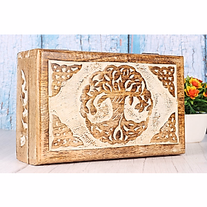ARTISENIA Father's Day Gifts Wooden Tree of Life Keepsake Decorative Whitewash Finished Jewelry Box Tarot Card Decks Box Storage Organiser for Girls Women