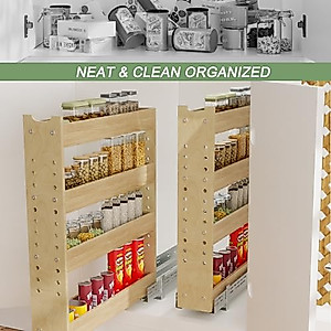 LOVMOR Adjustable Pull Out Cabinet Organizer 4½” W x 24½”H 4-Tier Narrow Cabinet Drawers Slide Out with Soft Close Wood Spice Rack for Narrow Cabinet