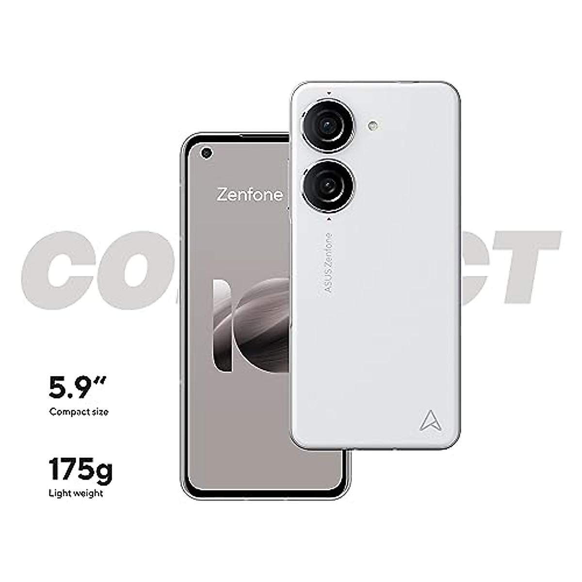 ASUS Zenfone 10 Cell Phone, 5.9” FHD+ AMOLED 144Hz, IP68, 4300mAh Battery, 50MP/13MP Dual Camera, 32MP Front Camera, 8GB+256GB, 5G LTE Unlocked Dual SIM, White, AI2302-8G256G-WH [US version]