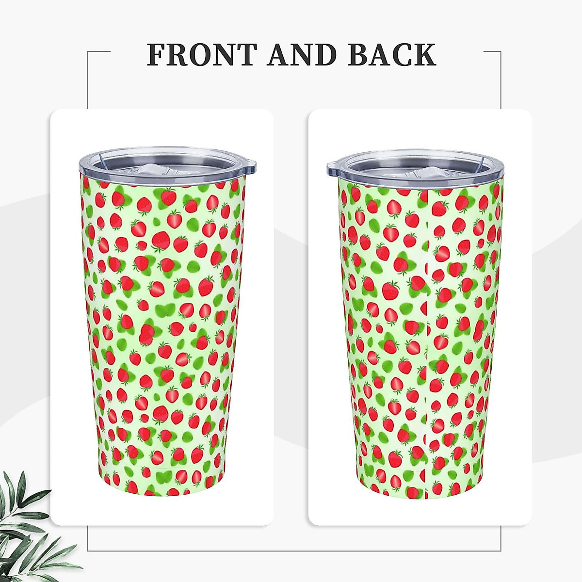 Yaxongx 20oz Tumbler Luscious Strawberry Double Wall Vacuum Insulated Coffee Mug with Lid and Metal Straw Brush Reusable Stainless Steel Water Bottle Travel Cup Gifts for Car Ice Drinks Hot Beverage
