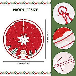 FYY Christmas Tree Skirt, 48 Inch Soft Plush Xmas Tree Skirt, Large Red Christmas Tree Ornaments Mat with Snowman Snowy Pattern for Christmas Decorations Holiday Party Home Decor