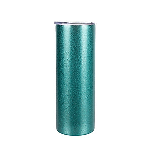 Elanze Designs 20 oz Glitter Stainless Steel Insulated Travel Tumbler With Sliding Lid For Iced or Hot Beverage, Turquoise Blue
