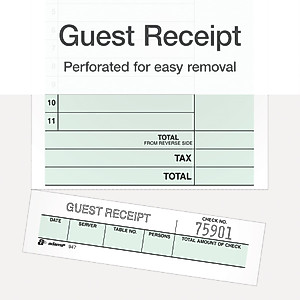 Adams Guest Check Unit Sets, 2-Part, Carbonless, White Bond/Tag, 4-1/4 x 7-1/4 Inches Detached, 250 Sets/Pack (947SWC)