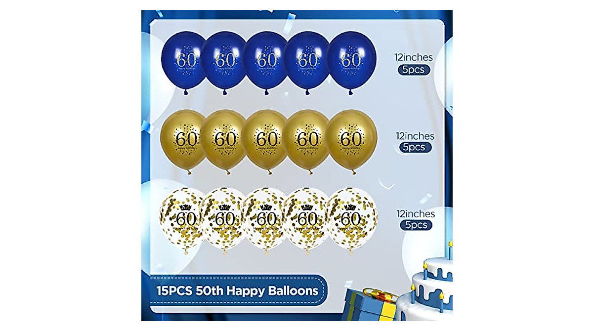 Navy Blue & Gold 60th Birthday Balloons – Elegant 15-Piece Set