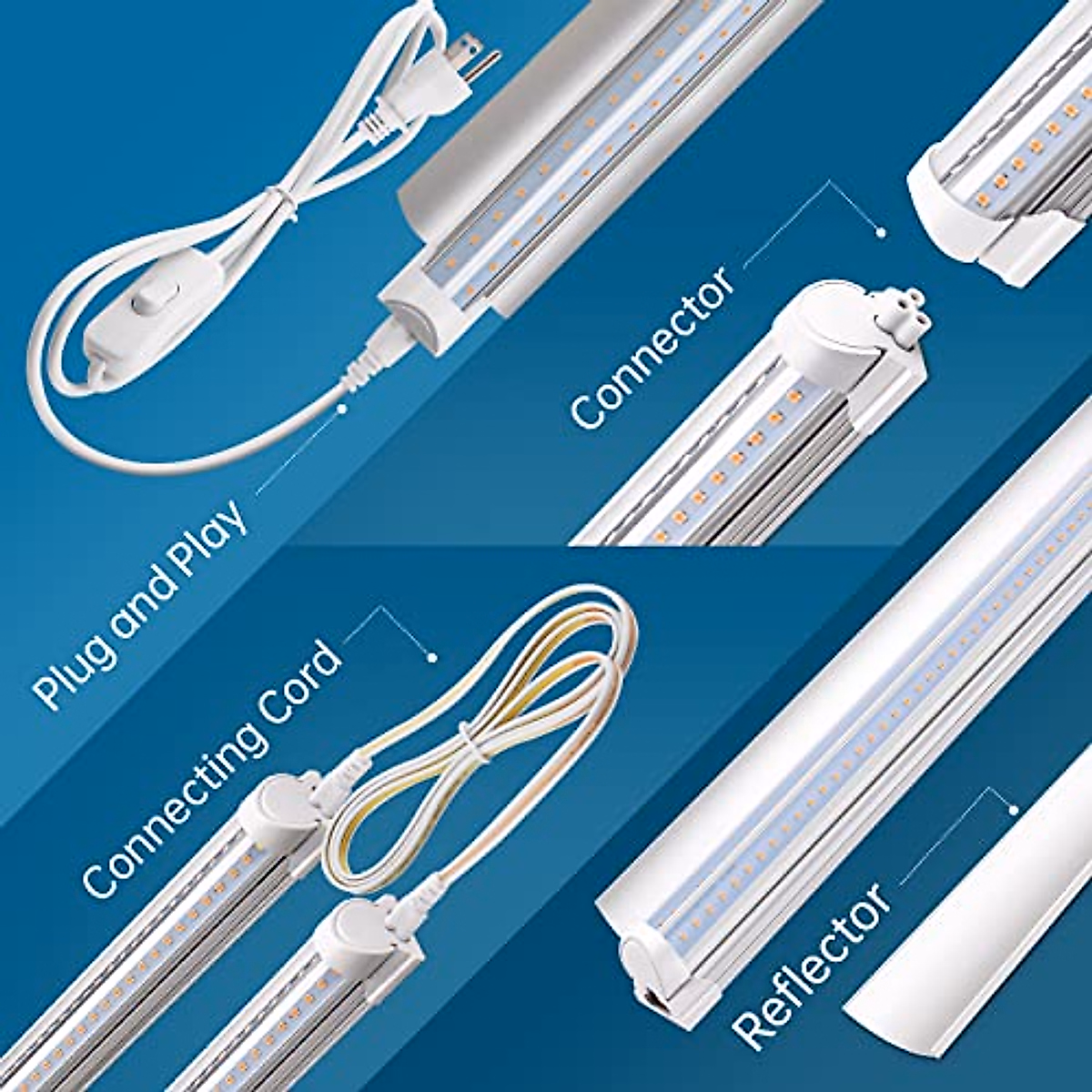 Barrina 2FT T8 Grow Light, 144W(6 x 24W, 800W Equivalent), Full Spectrum Sunlight Plant Light, LED Grow Light Bulbs for Indoor Plant Growing,with V-Shaped Reflector, Pinkish White, 6-Pack