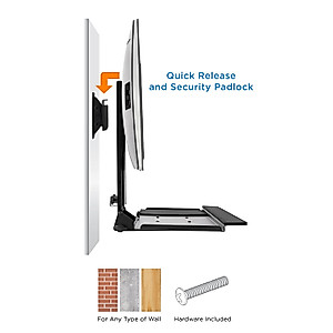 Mount-It! Monitor and Keyboard Wall Mount with CPU Holder, Height Adjustable Standing VESA Keyboard Tray, 25 Inch Wide Platform with Mouse Pad (MI-7919)