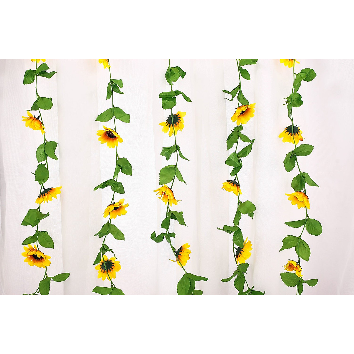 Charmly Pack of 2 Artificial Sunflower Garland Fake Silk Sunflower Vine Home Wedding Party Garden Decor Each Vine 12 Flower Heads Each 8 ft Long