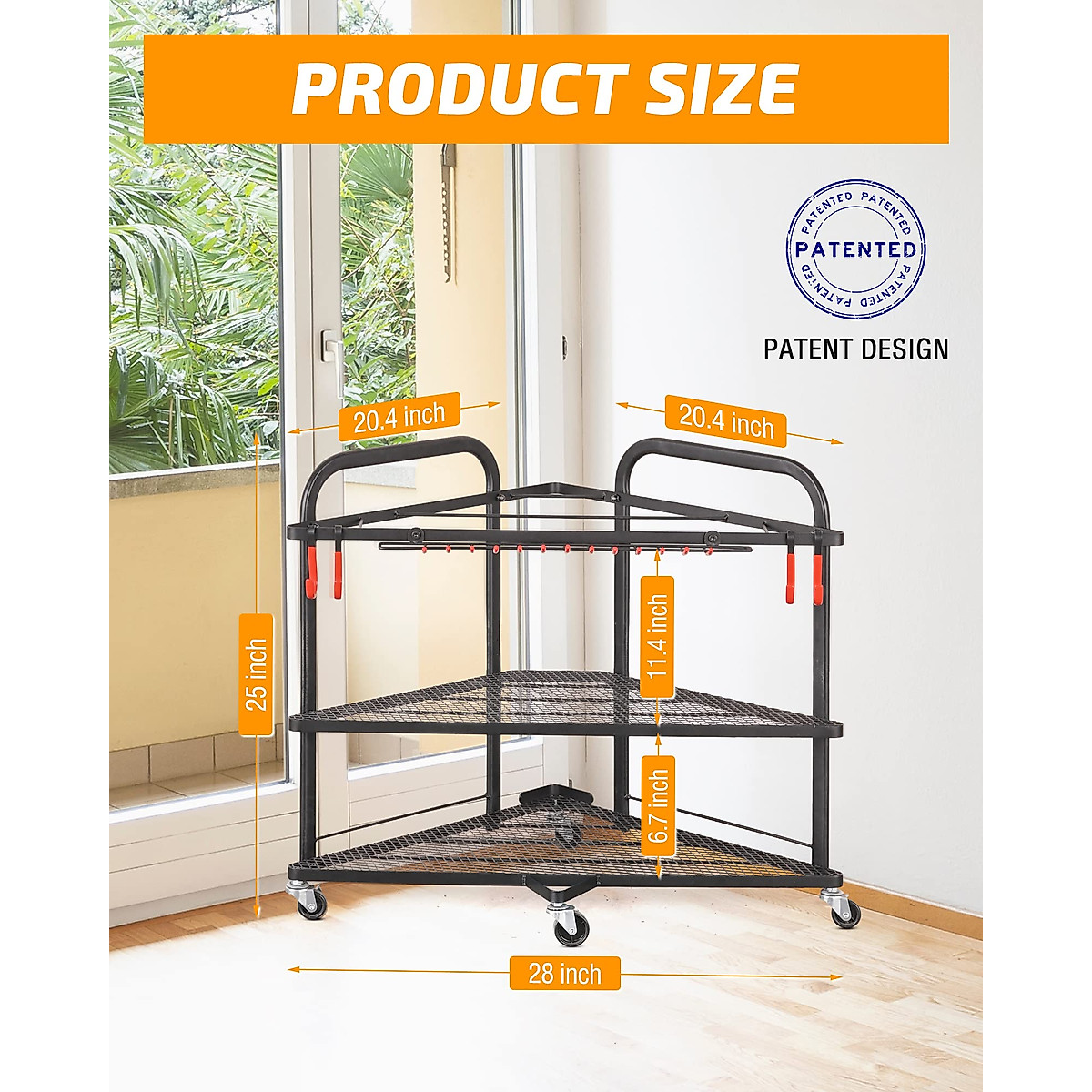 PLKOW Yoga Mat Storage Rack, Home Gym Storage Rack for Yoga Mat, Foam Roller, Resistance Bands, Yoga Block and Dumbbells, Rolling Workout Storage Rack with Wheels and Hooks, Powder Coated Finish Steel