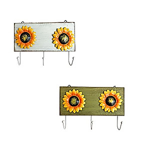 Vintage Wooden Sunflower Wall Hook Rustic Key Apron Coat Wall Hanger Kitchen Bathroom Indoor Outdoor Wall Decoration,Set of 2