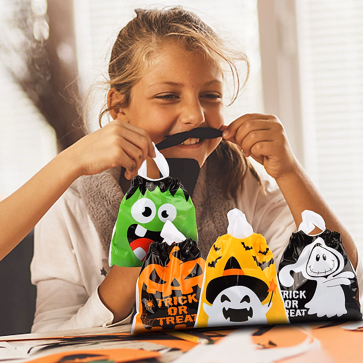 CCINEE 48PCS Halloween Goody Bags with Drawstring,Tick or Treat Candy Bags for Kids Party Favor Supply