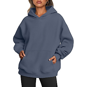 Trendy Queen Oversized Hoodies for Women Cute Sweatshirts Fleece Jackets Long Sleeve Sweaters Loose Casual Pullover Fall Fashion 2024 Winter Y2k Clothes Teen Girls Dusty Blue