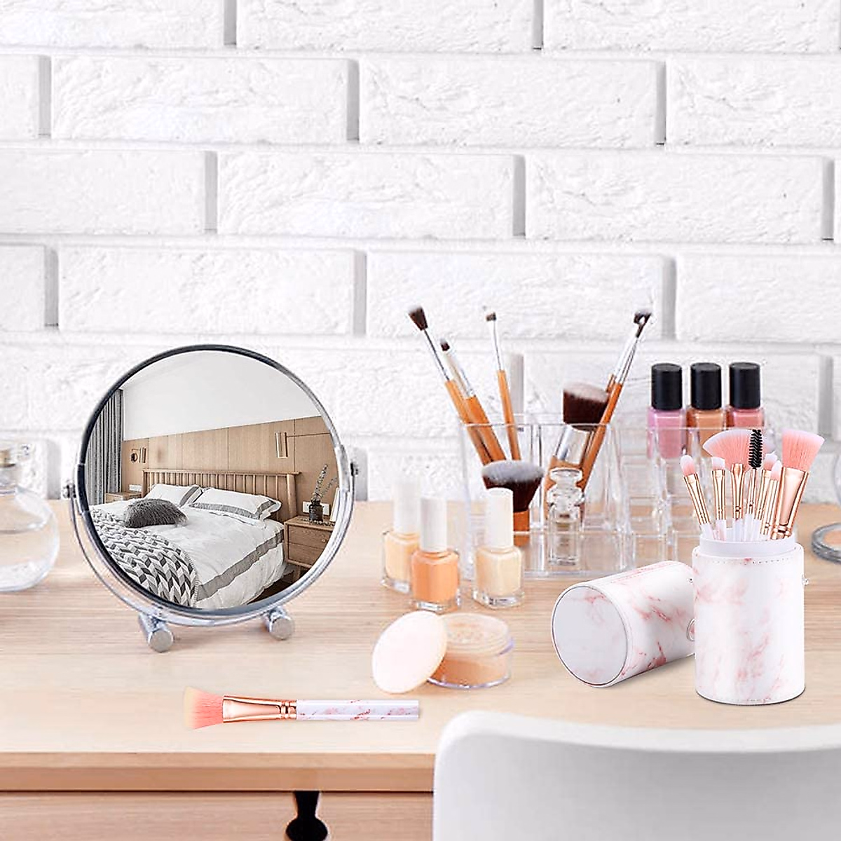 Makeup Brushes Set DUAIU 16PCS Marble Make up Brushes Foundation Eyeshadow Concealer Eyebrow Blush Face Mask Brush Set With Gift Box Make Up Tool（Pink)