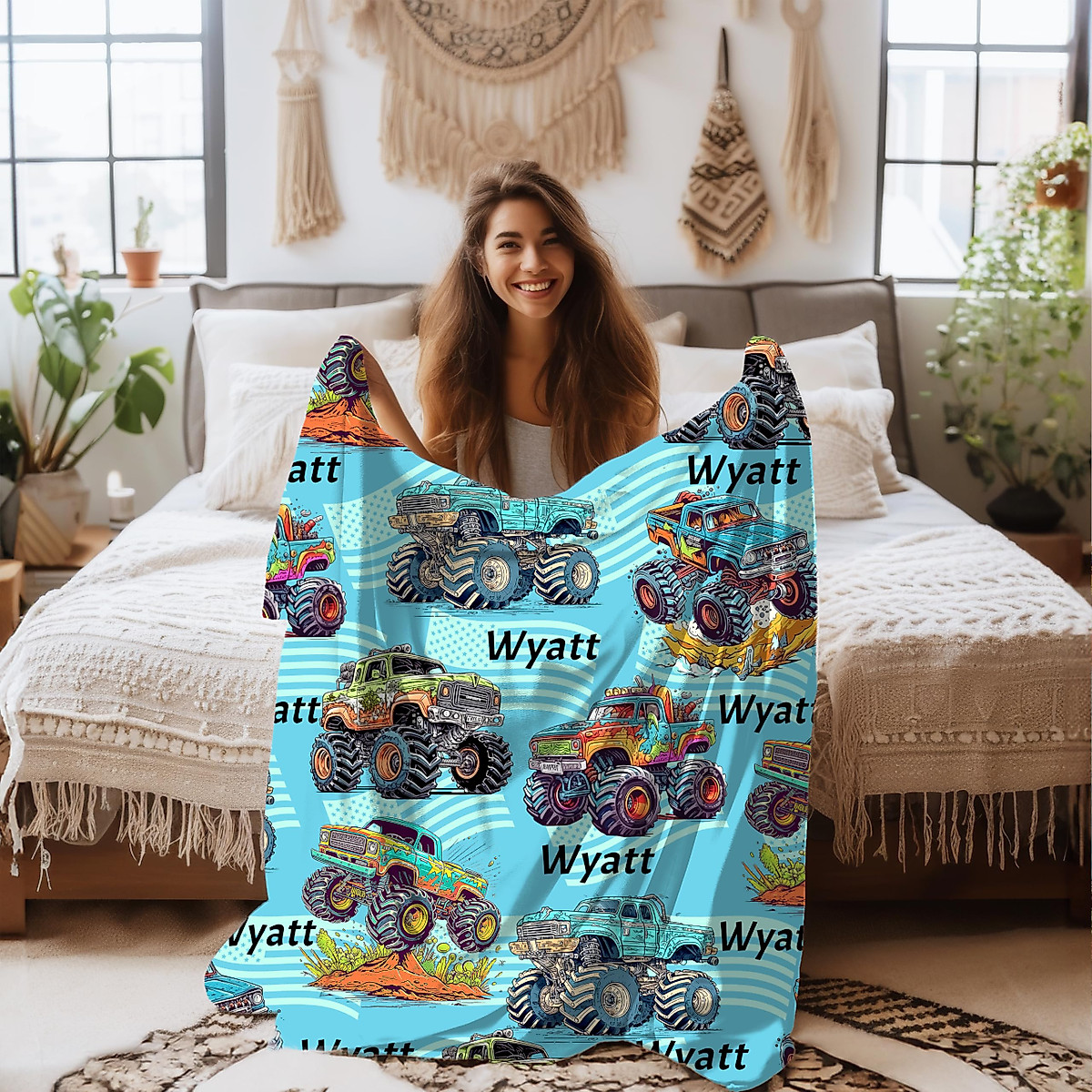 Personalized Car Blanket with Name for Boys, Customized Baby Blanket with Name for Boy, Soft Flannel Car Toddler Gifts for Christmas Birthday Memorial Day for Shower Children Bed 30"x40"