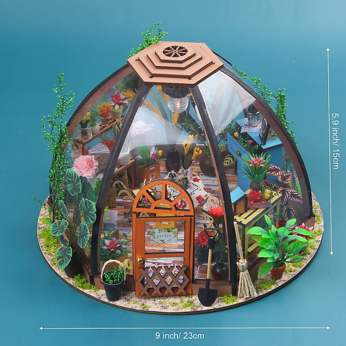 GuDoQi DIY Miniature Dollhouse Kit, Tiny 1:24 Scale House with Furniture, Great Handmade Craft Gift for Birthdays and Father's Day, Green Flower Shop