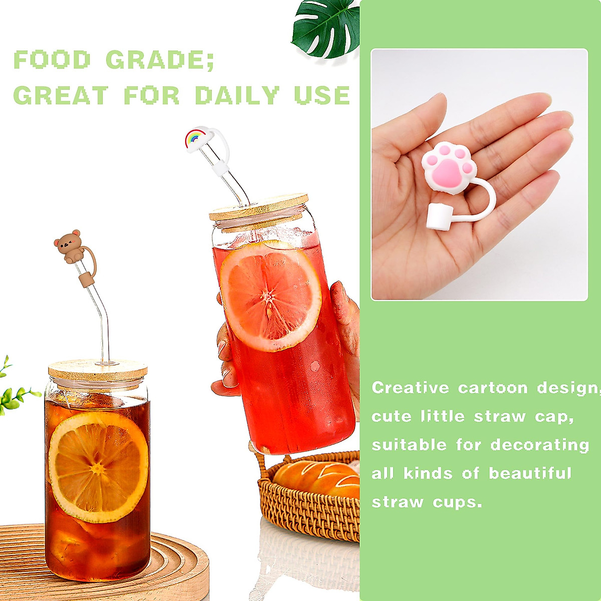 8PCS Straw Cover Resuable Silicone Straw Tip Covers 10mm Straw Covers Cap Cute Straw Toppers Fit for Stanley 30 40 oz Tumbler with Handle Tumbler Cups Straw Protector Tips Lids Accessories