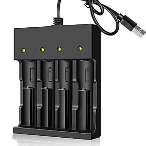 18650 Battery Charger 4 Bay Smart Universal Charger for 3.7V Rechargeable Lithium Li ion Batteries Compatible 18650 26650 21700 10400 14500 16340 16650 18500 Battery Charger (Only USB Charger)