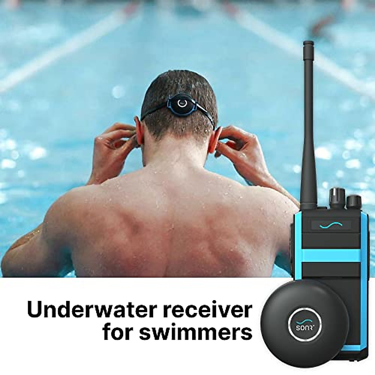 SONR Swim Coach Communicator, Waterproof, Underwater Communicator, Swimming, Swim, Coach Gifts, Bone Conduction, Real-time Coaching, Headphones, Metronome Black
